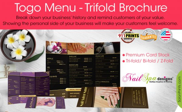 Togo Menu TriFold Brochure Nail Spa NSD-BR122 - 911Prints || 24hr ...
